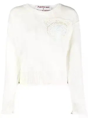 Stella McCartney Crochet-detail Crew-neck Jumper - Neutrals