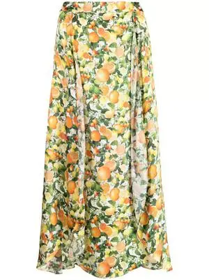 Stella McCartney Fruit-print Midi Silk Skirt - Green