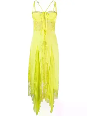 Versace Sheer-lace Asymmetric Satin Dress - Yellow