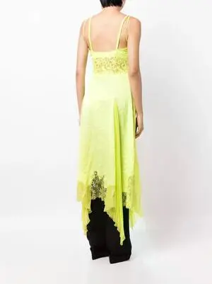 Versace Sheer Lace Asymmetric Satin Midi Dress