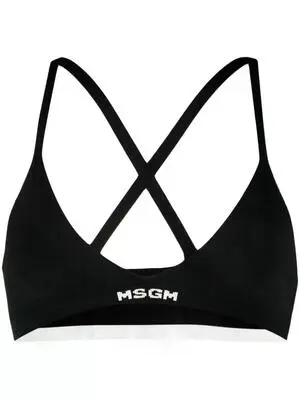 MSGM Ribbed Knit Logo-hem Bra