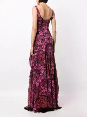 Versace Orchid Barocco-print Ruffled Silk Dress