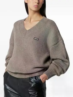 ROTATE BY BIRGER CHRISTENSEN V-neck Logo-patch Sweater - Brown