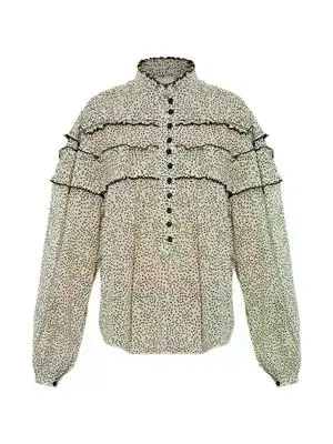 MARANT ETOILE Doane Ruffled Polka-dot Top - Neutrals