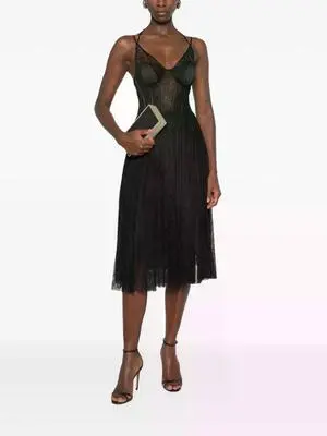 Elisabetta Franchi Lace-panelled Pleated Midi Dress - Black