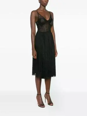 Elisabetta Franchi Lace Panelled Pleated Midi Dress