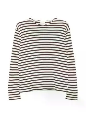 Closed Horizontal-stripe Long-sleeve T-shirt - Brown