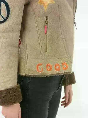 History Repeats Embroidered Zip-up Shearling Jacket