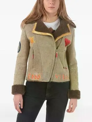 History Repeats Embroidered Zip-up Shearling Jacket