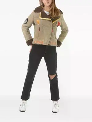 History Repeats Embroidered Zip-up Shearling Jacket