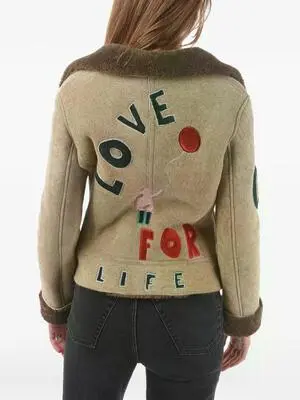 History Repeats Embroidered Zip-up Shearling Jacket