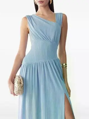 BWLDR Riah Asymmetric-neck Pleated Maxi Dress - Blue