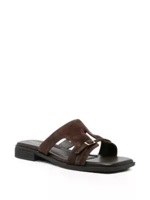 SERGIO MORETTI FIRENZE Suede Buckle Detail Sandals - Brown