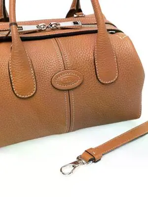TOD'S Mini Logo-patch Pebbled Tote Bag - Brown