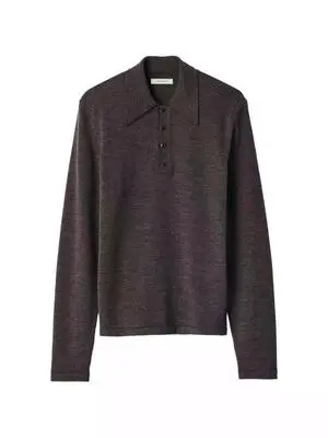 LEMAIRE Long-sleeve Polo In Fine Mouliné Merino Wool - Purple