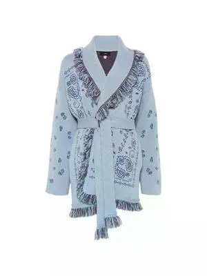 Alanui Fringe-trimmed Paisley-intarsia Cardigan - Blue