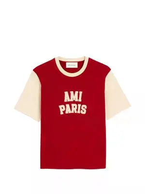 AMI Paris Cotton T-shirt With Embroidery - Red