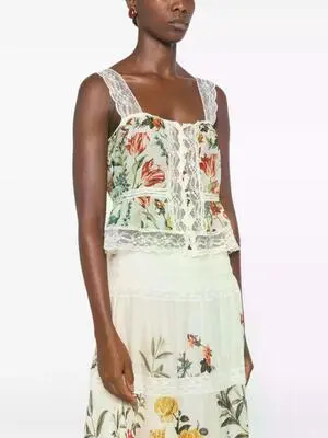 Alice + Olivia Floral-print Lace-trim Top - White