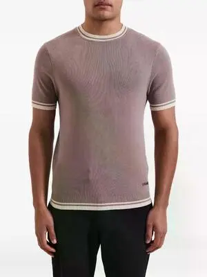 MAUVAIS Stripe-trim Ribbed T-shirt - Neutrals