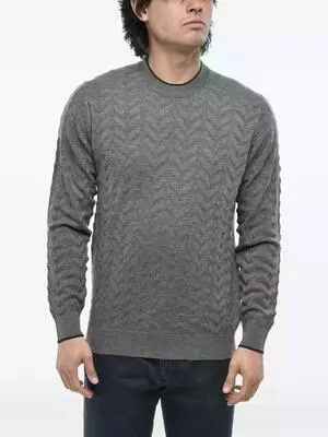 PAOLO PECORA Chevron-pattern Crew-neck Sweater - Grey
