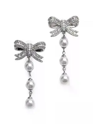 SELF-PORTRAIT Crystal-embellished Bow Earrings - Silver