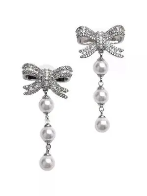 SELF-PORTRAIT Crystal-embellished Bow Earrings - Silver
