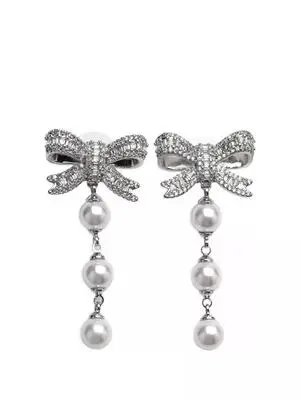 SELF-PORTRAIT Crystal-embellished Bow Earrings - Silver
