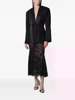 SELF-PORTRAIT Lace-overlay Scalloped-edge Midi Skirt - Black