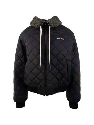 Miu Miu Quilted Shearling-collar Jacket - Blue