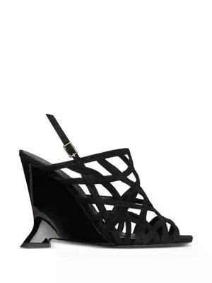 Balmain Wedge Cage Sandals In Suede - Black