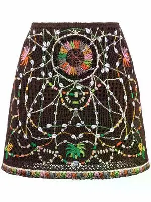 Emilio Pucci Cyprea-embroidered Mini Skirt - Brown