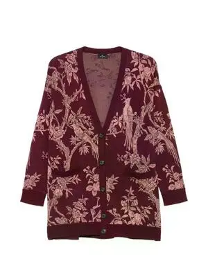 Etro Floral-jacquard V-neck Cardigan - Red