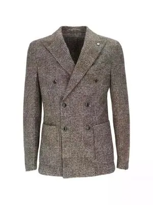 BRANDO Double-breasted Prince Of Wales-check Blazer - Brown
