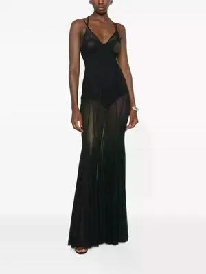Elisabetta Franchi Sheer-panelled Pleated Maxi Dress