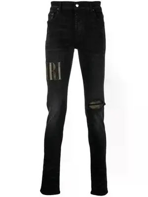Amiri Leather Logo-patch Skinny Jeans - Black