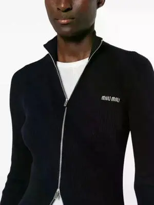 Miu Miu Logo-embroidered Zip-up Cardigan