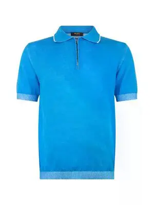 MOORER Coty-sic Zip-collar Knit Polo Shirt - Blue