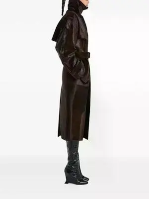 Balmain Belted Pony-effect Leather Coat