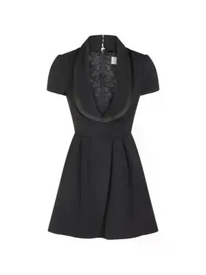 Elisabetta Franchi Satin-trim Mini Pleated Dress - Black