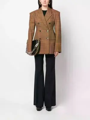 Stella McCartney Double-breasted Checked Wool Blazer - Brown