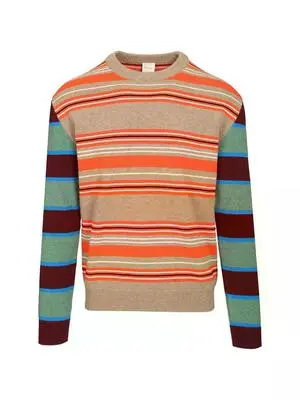 Paul Smith Striped Contrast-sleeve Crew-neck Sweater - Orange