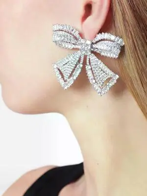 SELF-PORTRAIT Crystal-embellished Bow Earrings - Silver