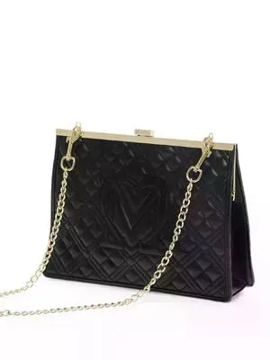 Moschino Quilted Logo-plaque Shoulder Bag - Black