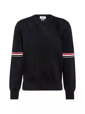 Thom Browne Rwb Stripe Detail Crew Neck Sweater