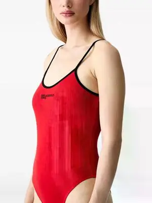 Karl Lagerfeld Logo-print Ribbed Bodysuit - Red