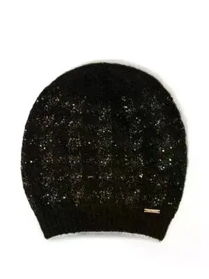 TWINSET Jacquard-knit Beanie With Houndstooth Pattern - Black
