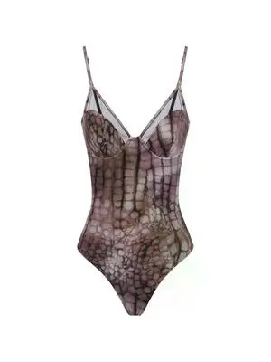Elisabetta Franchi Crocodile-effect Mesh-panel Swimsuit - Brown