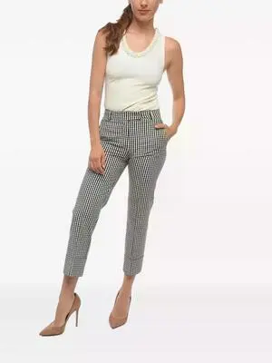 QL2 QUELLEDUE Gingham Turn-up Cropped Trousers - Black