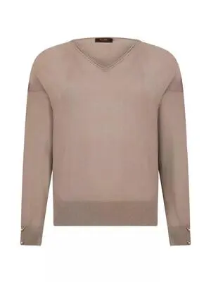 MOORER Renee V-neck Button-cuff Sweater - Brown