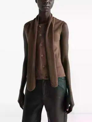 LEMAIRE Asymmetrical Merino Wool Blend Cardigan - Brown